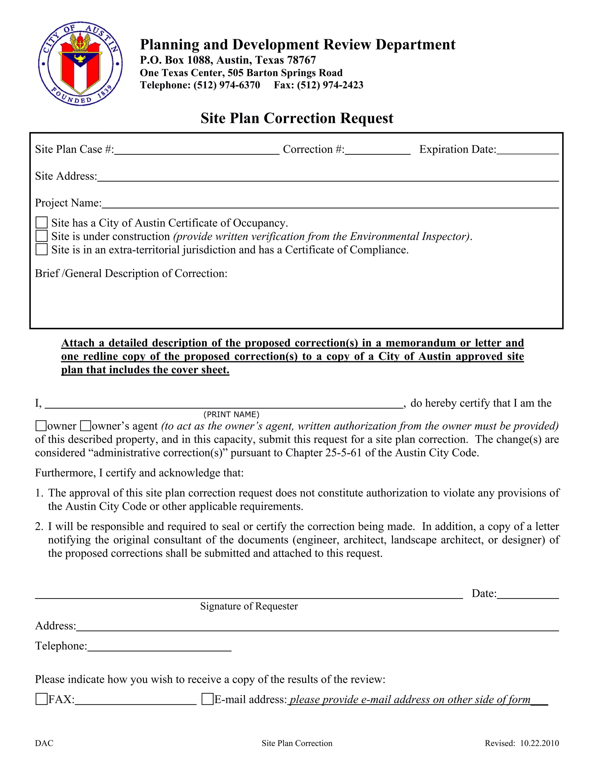 29 site plan_correction_form | PDF | Law