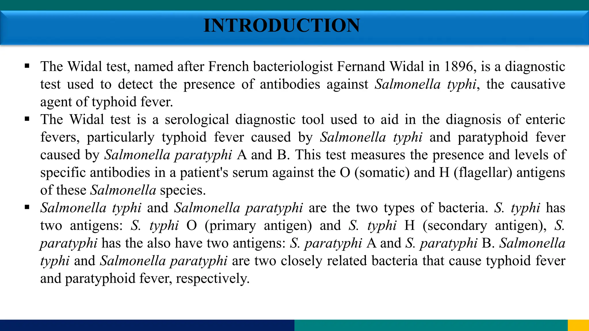 Widal Agglutination Test: A rapid serological diagnosis of typhoid ...