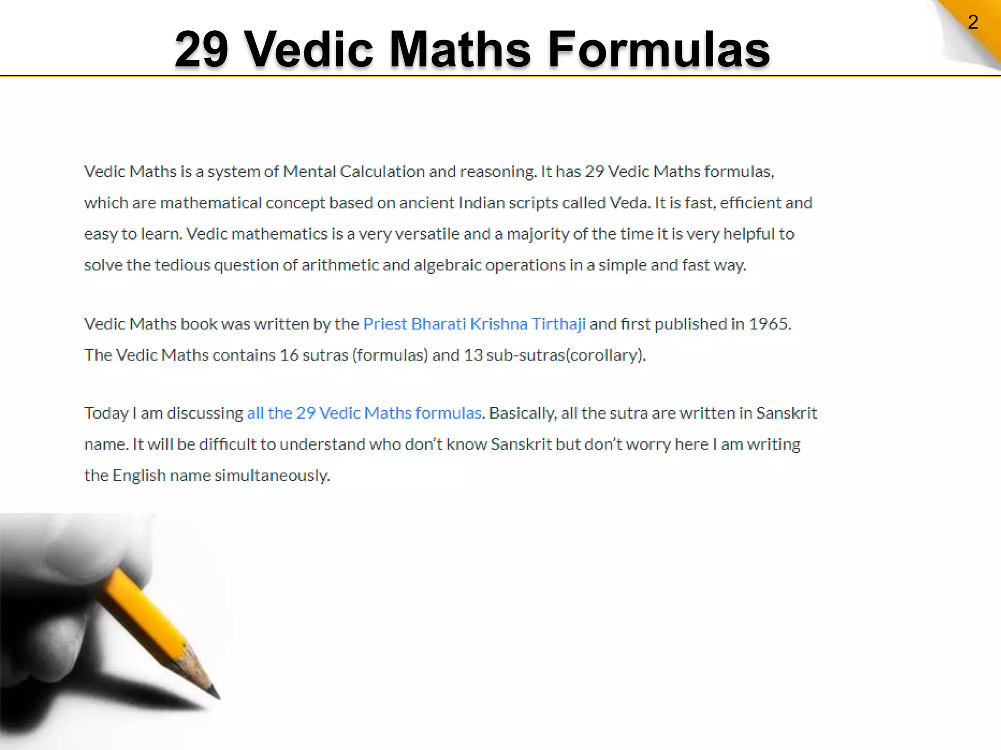 29 Vedic Maths Formulas | PPT