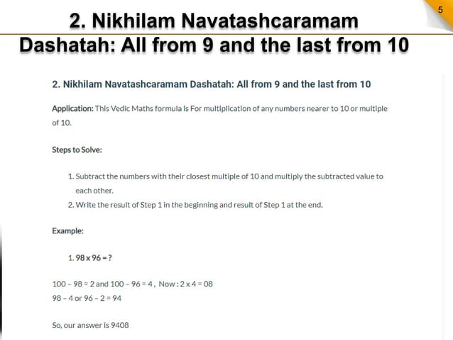29 Vedic Maths Formulas | PPT