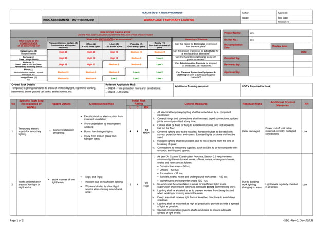 29 Workplace Temporary Lighting Risk Assessment Templates.docx | First ...