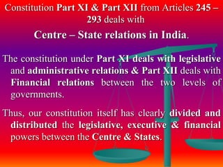 Centre State Relations | PPT