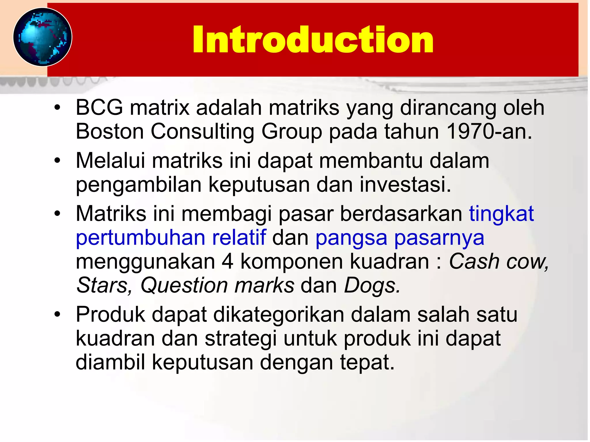 Pemanfaatan BCG Matrix _"Training MARKETING RESEARCH" | PPTX