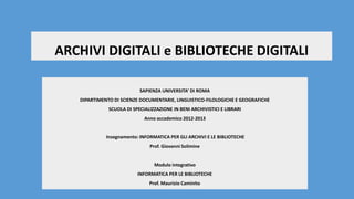 2a. lezione ss archivi e biblioteche digitali | PPTX | Databases | Computer Software and ...