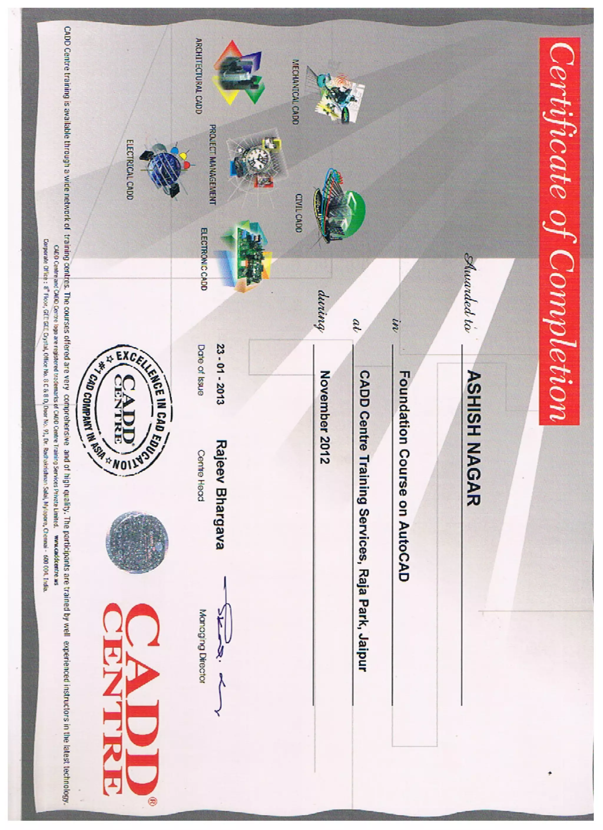 AUTO CAD Certificate (Page 1) | PDF