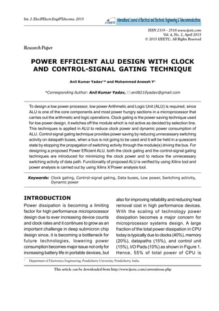 POWER EFFICIENT ALU DESIGN WITH CLOCK AND CONTROL-SIGNAL GATING TECHNIQUE | PDF | Computing ...