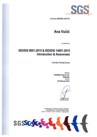 SGS Certificate ISO DIS 9001 2015&ISO DIS 14001 2015 | PDF
