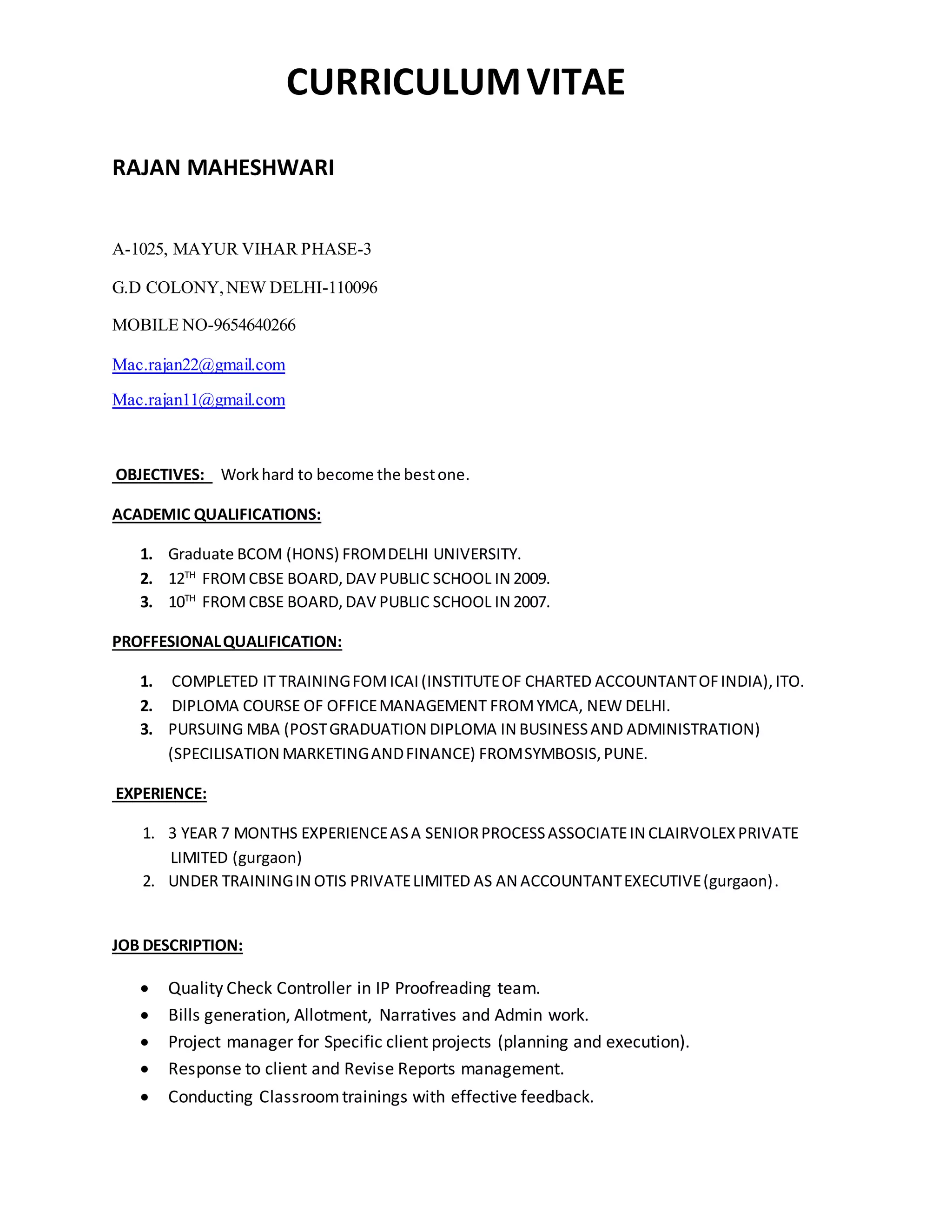 RAJAN MAHESHWARI RESUME | DOCX