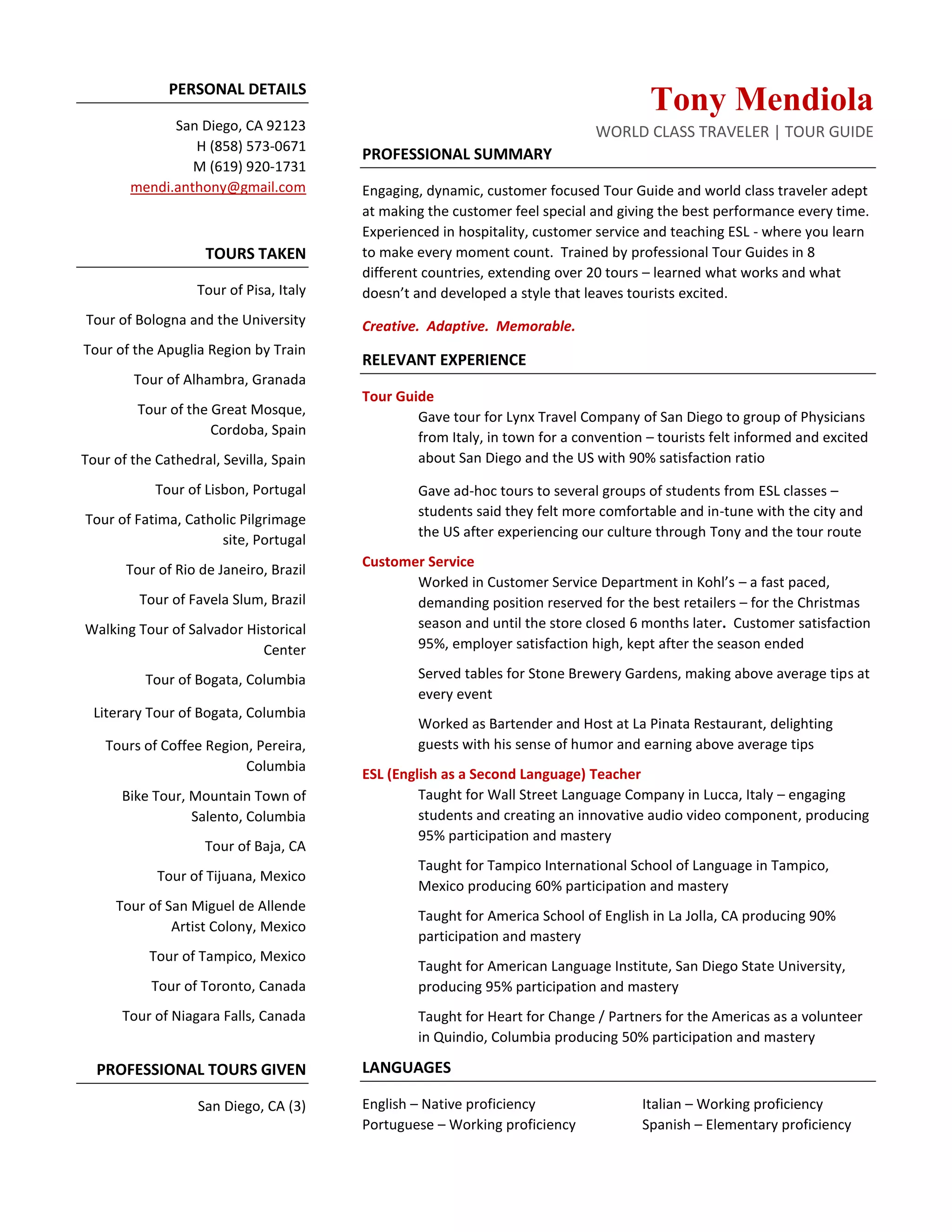 Tony Mendiola Resume 8.23.16