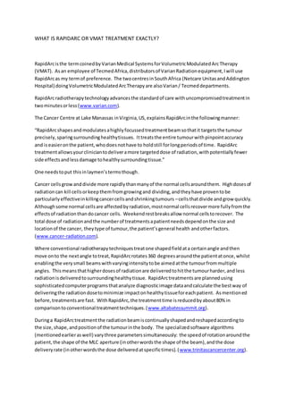 ANALYSIS AND BENEFITS OF RAPIDARC | DOCX | Cancer | Diseases and Conditions