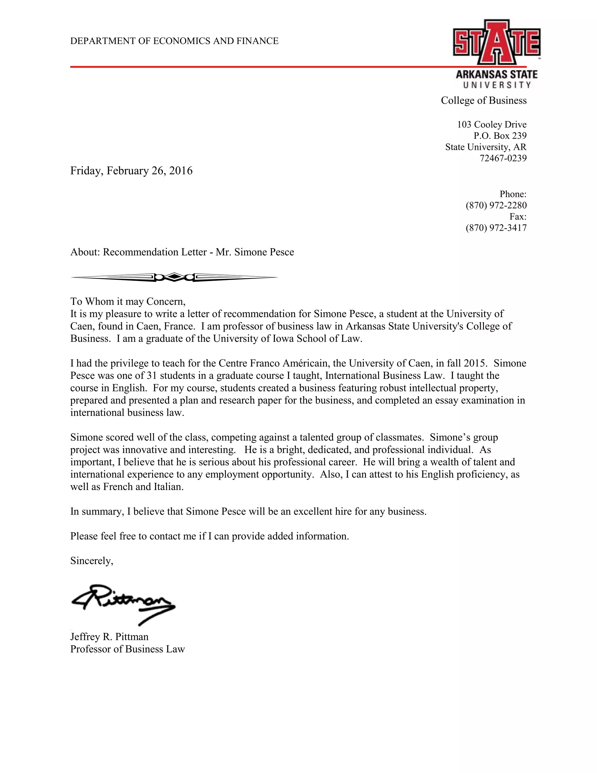 Simone Pesce recommendation letter | PDF