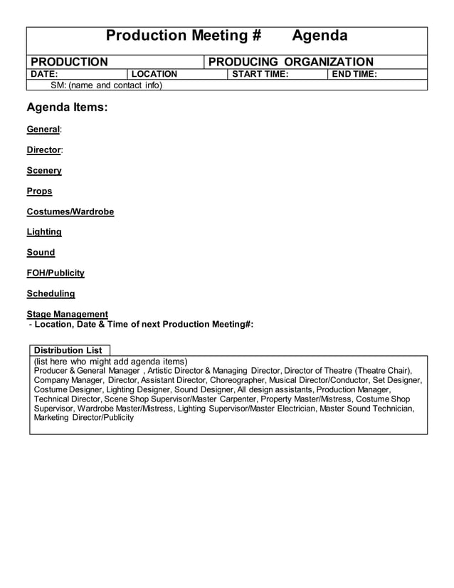 Production Meeting Agenda | DOCX