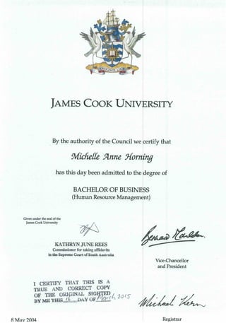 M Horning - Bachelor of Business | PDF