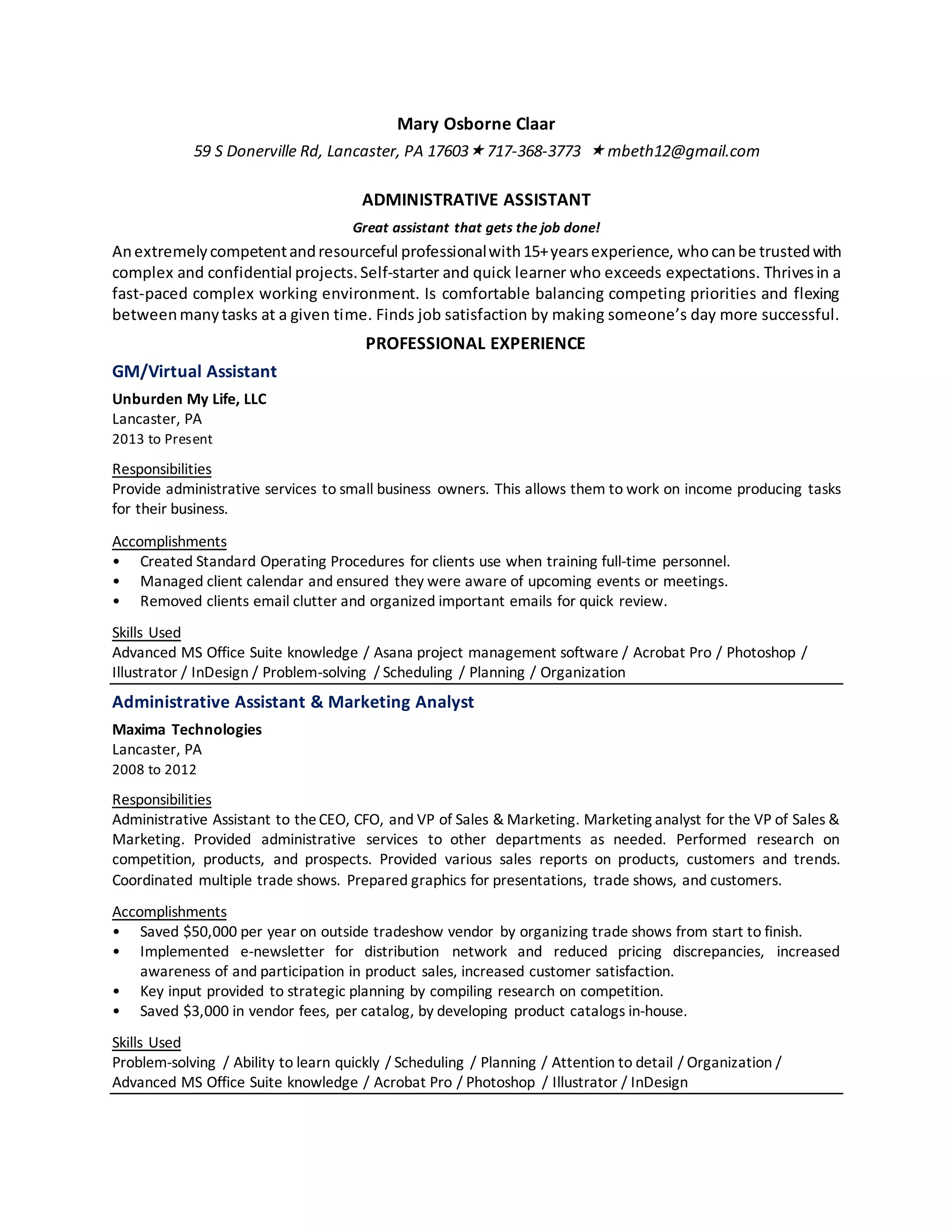 Resume-Mary_Osborne_Claar | PDF