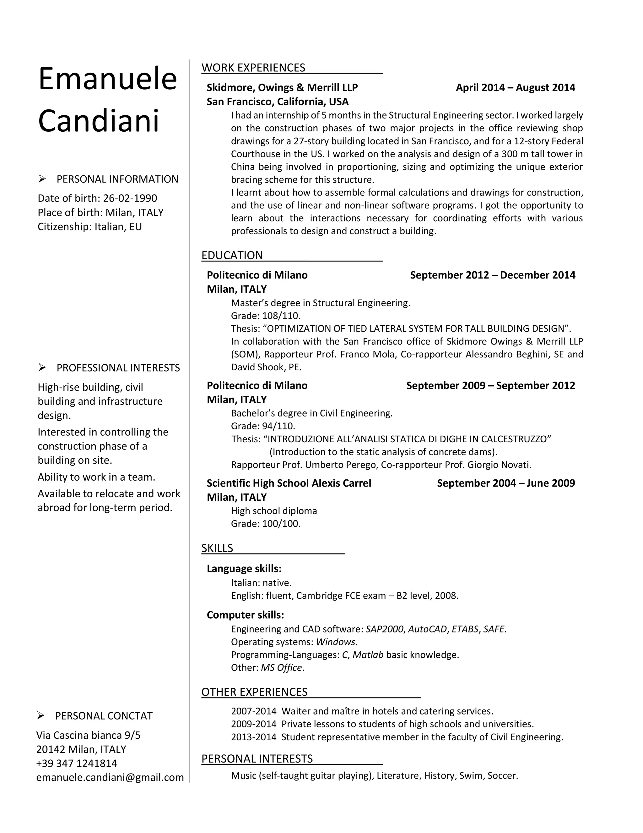 CV Emanuele Candiani (eng) | PDF