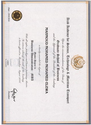 Master degree in business administration MBA Certification | PDF