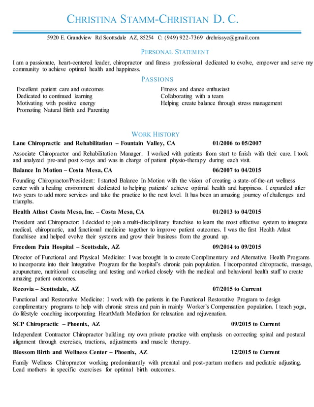 Christina Stamm-Christian D. C. Resume 1 | PDF