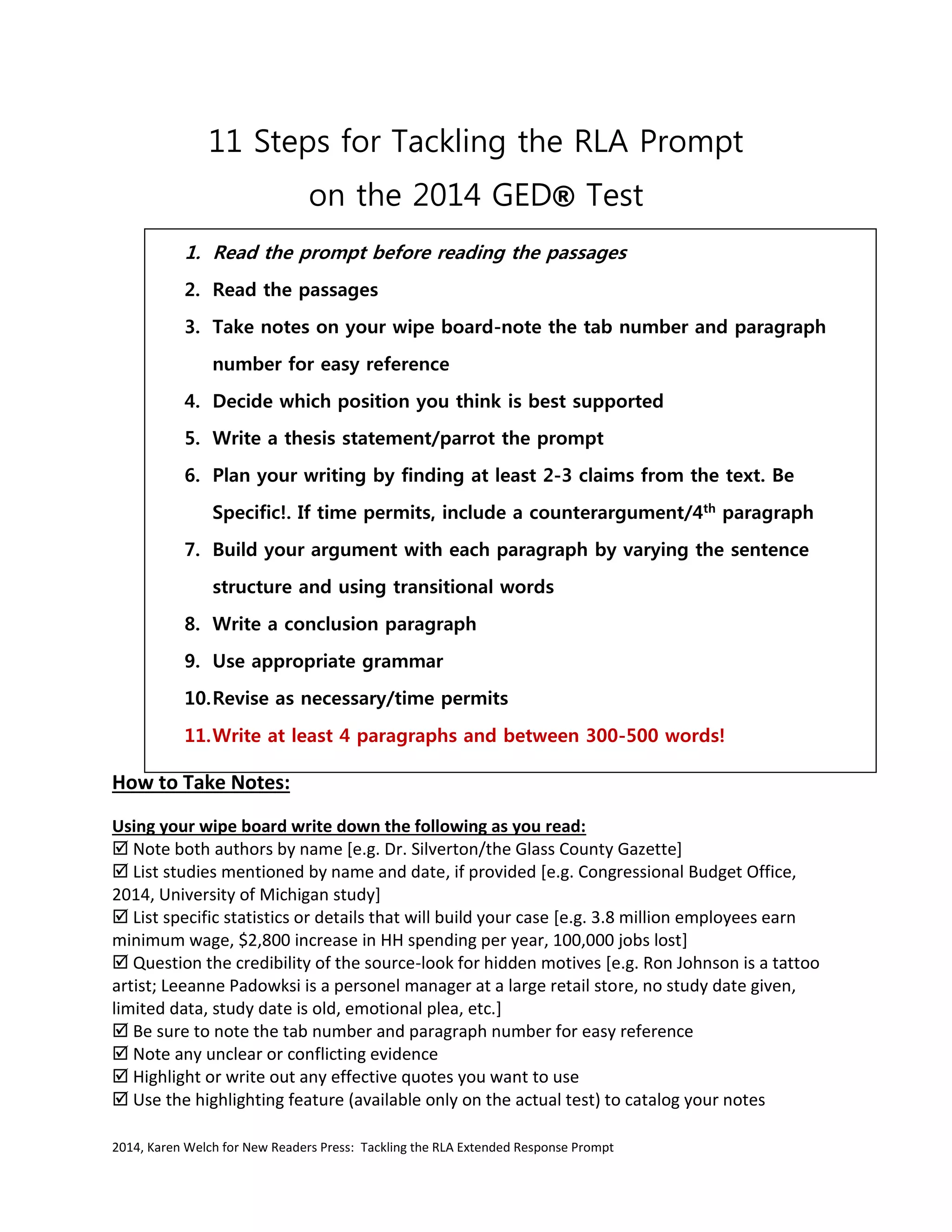 11 Steps to Tackling the RLA Prompt | PDF