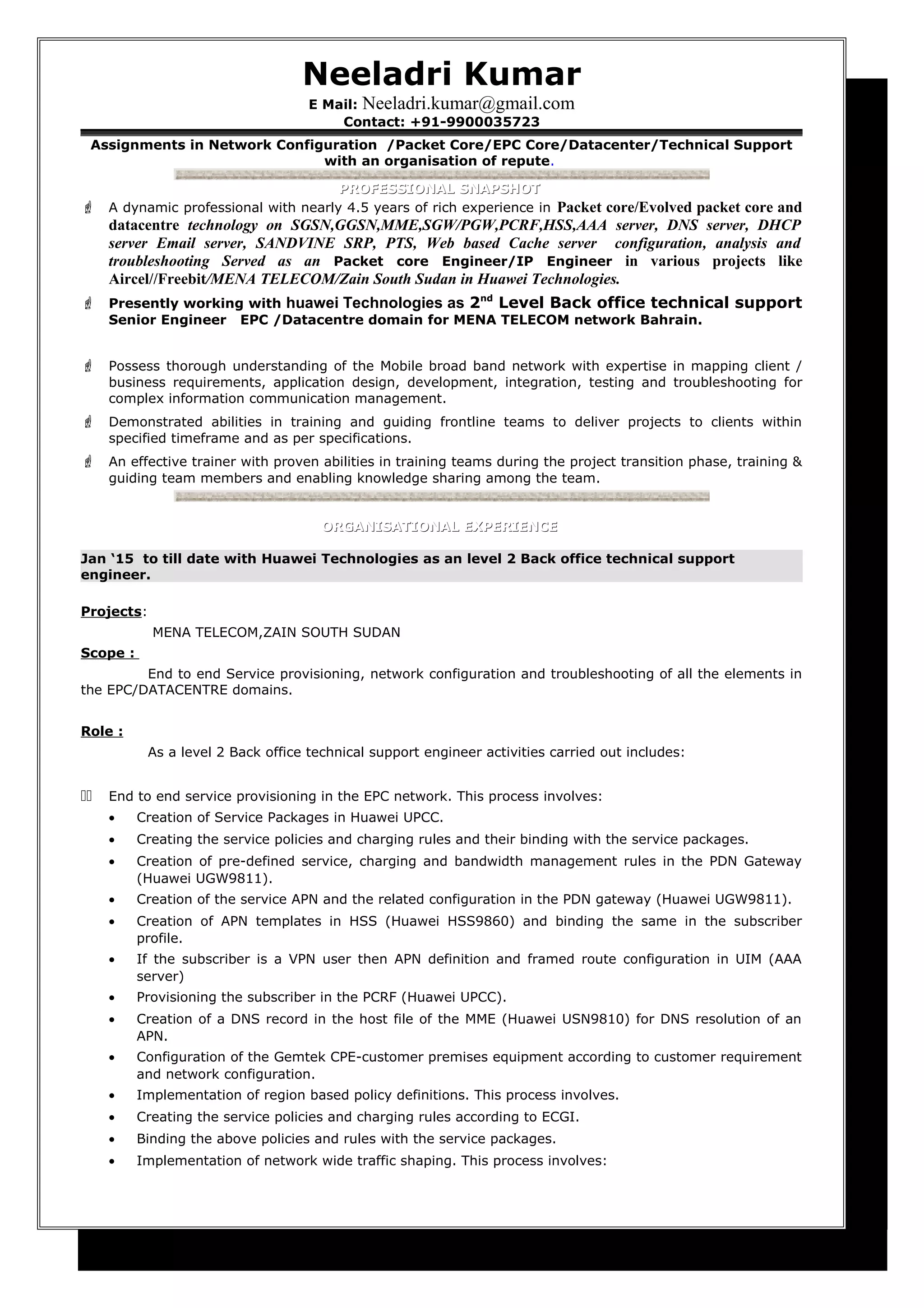 CV_Neeladri Kumar-Packet Core-EPC-Datacenter | DOC