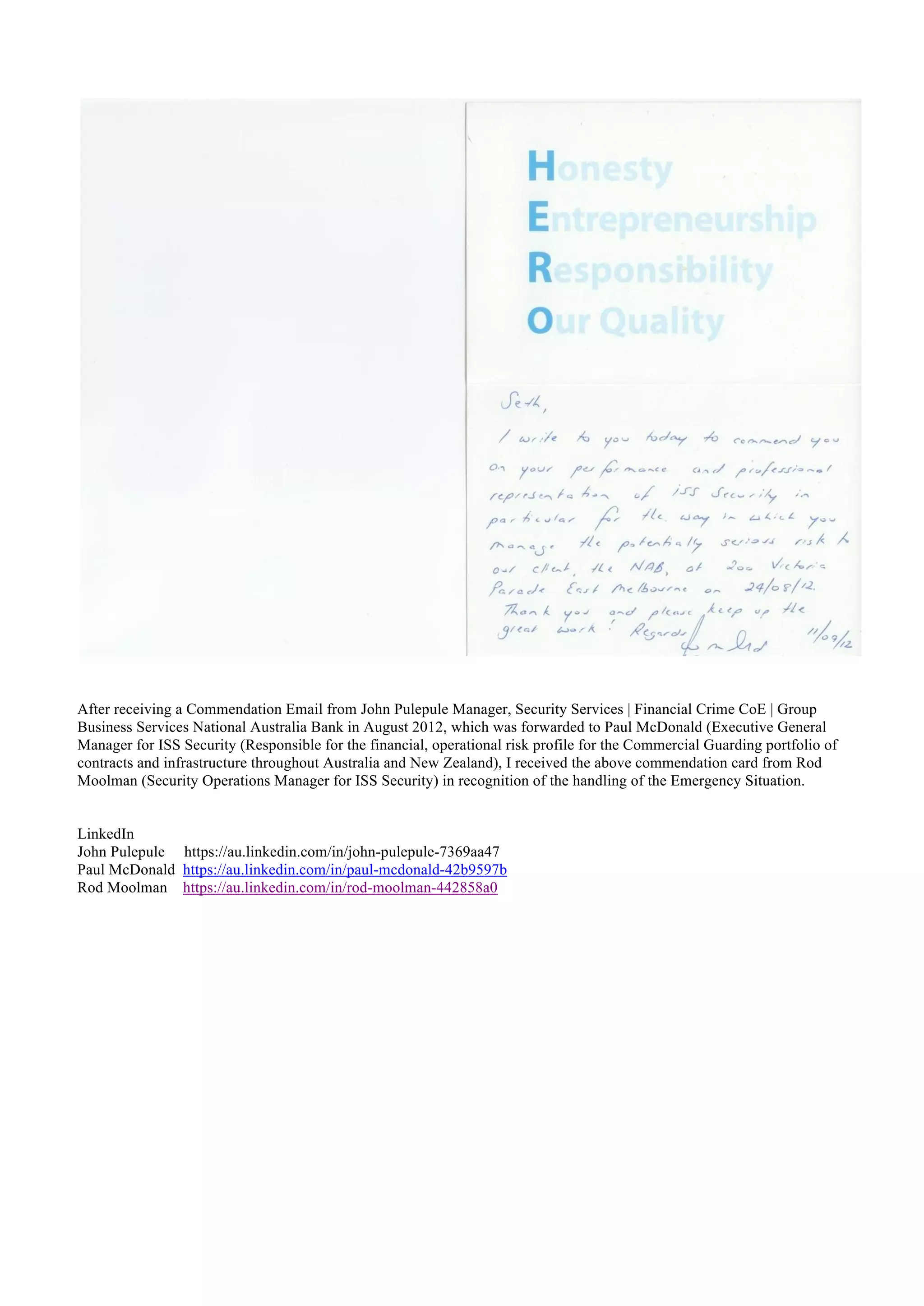 Commendation from Paul McDonald ISS | PDF | Business Banking & Finance ...