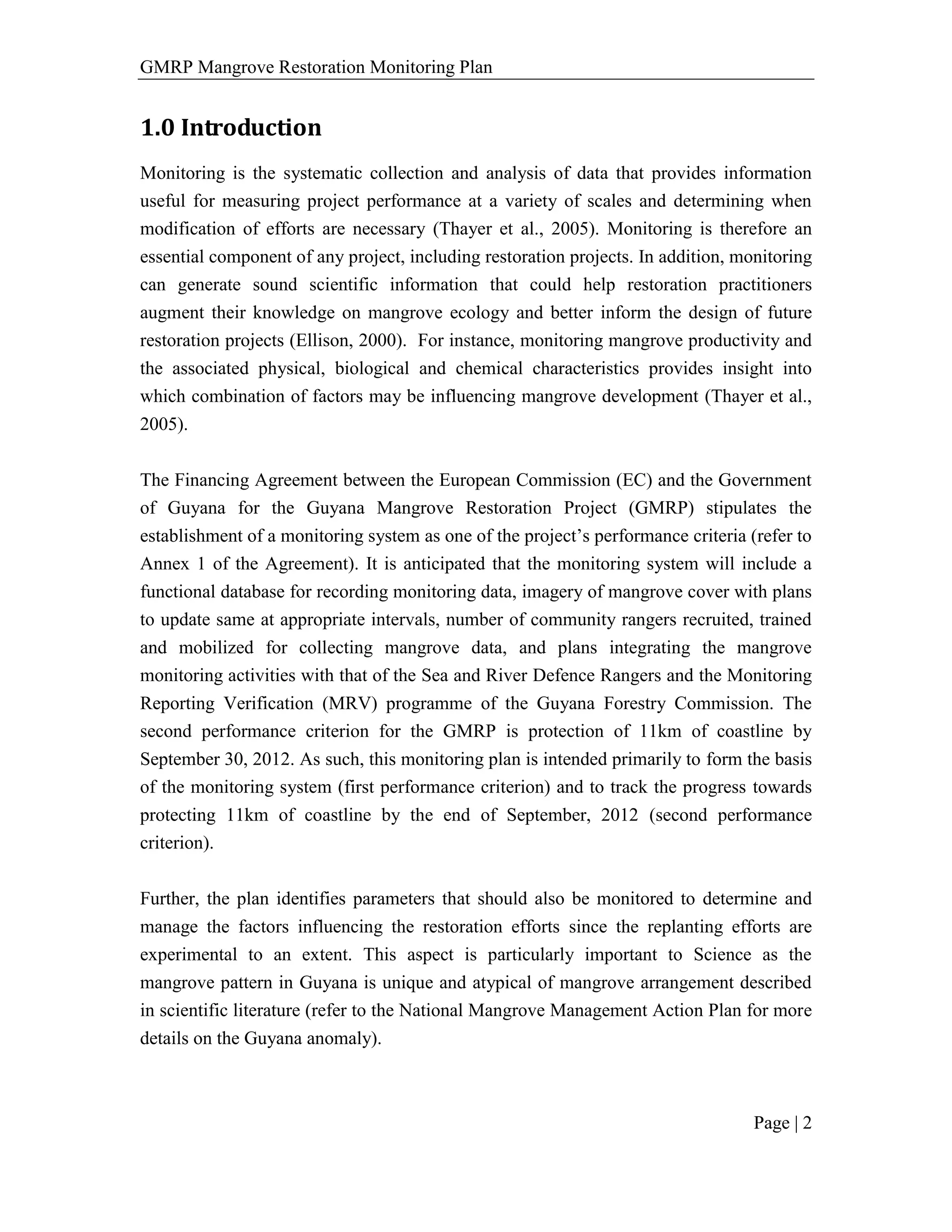 Mangrove Restoration Monitoring Plan Final | PDF