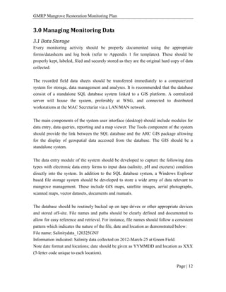Mangrove Restoration Monitoring Plan Final | PDF