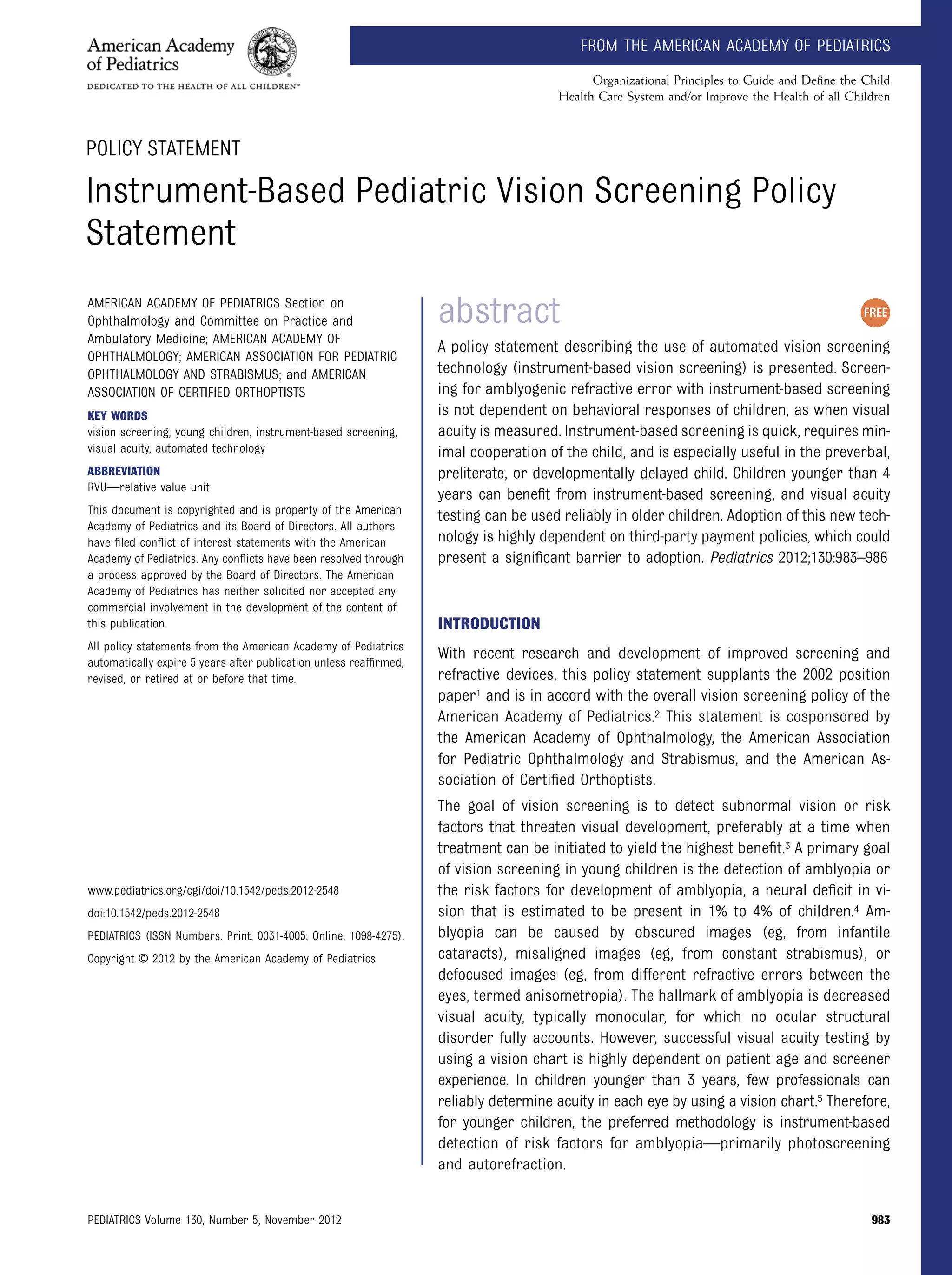 AAP Photoscreening Policy Statement | PDF