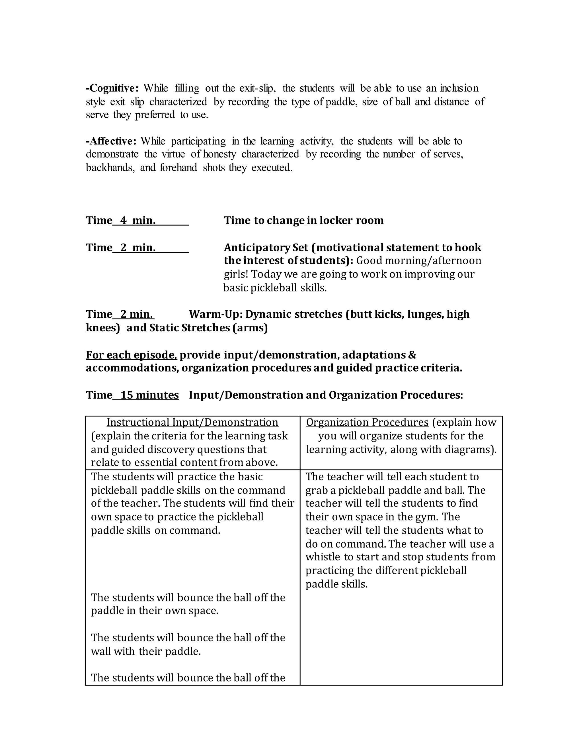 pickleball unit plan nazareth | DOCX