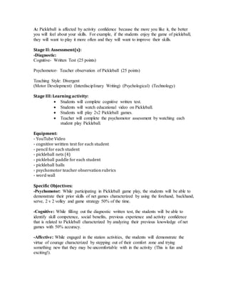 pickleball unit plan nazareth | DOCX