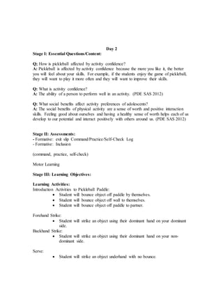 pickleball unit plan nazareth | DOCX