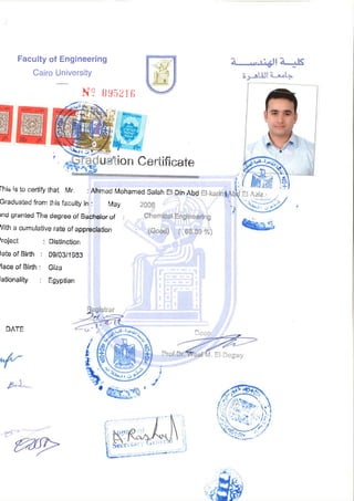 Bachelor's of Chemical Engineering Certificate | PDF