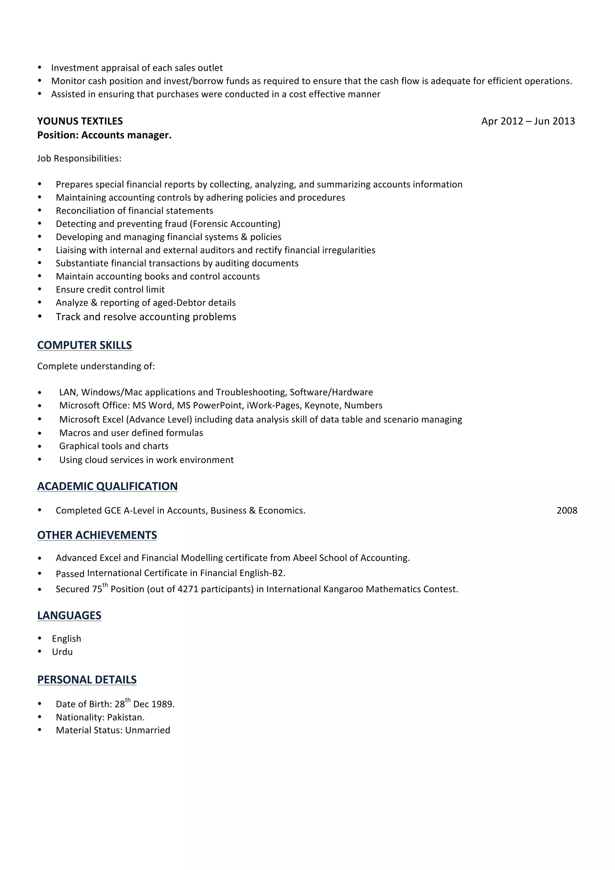 SAMI CV | PDF | Business Accounting & Finance | Business