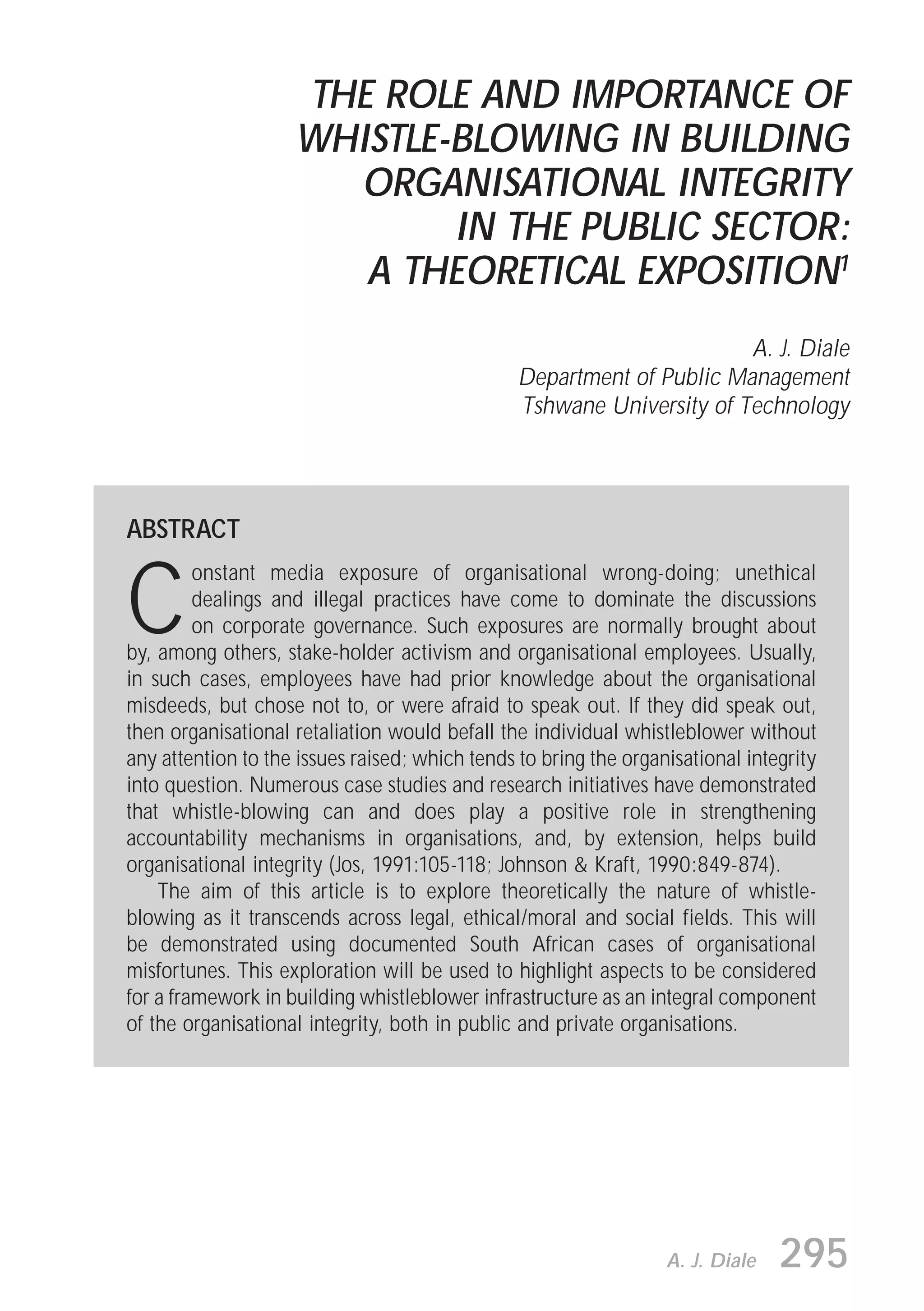The role and importance of Whistleblowing in building Organizational ...