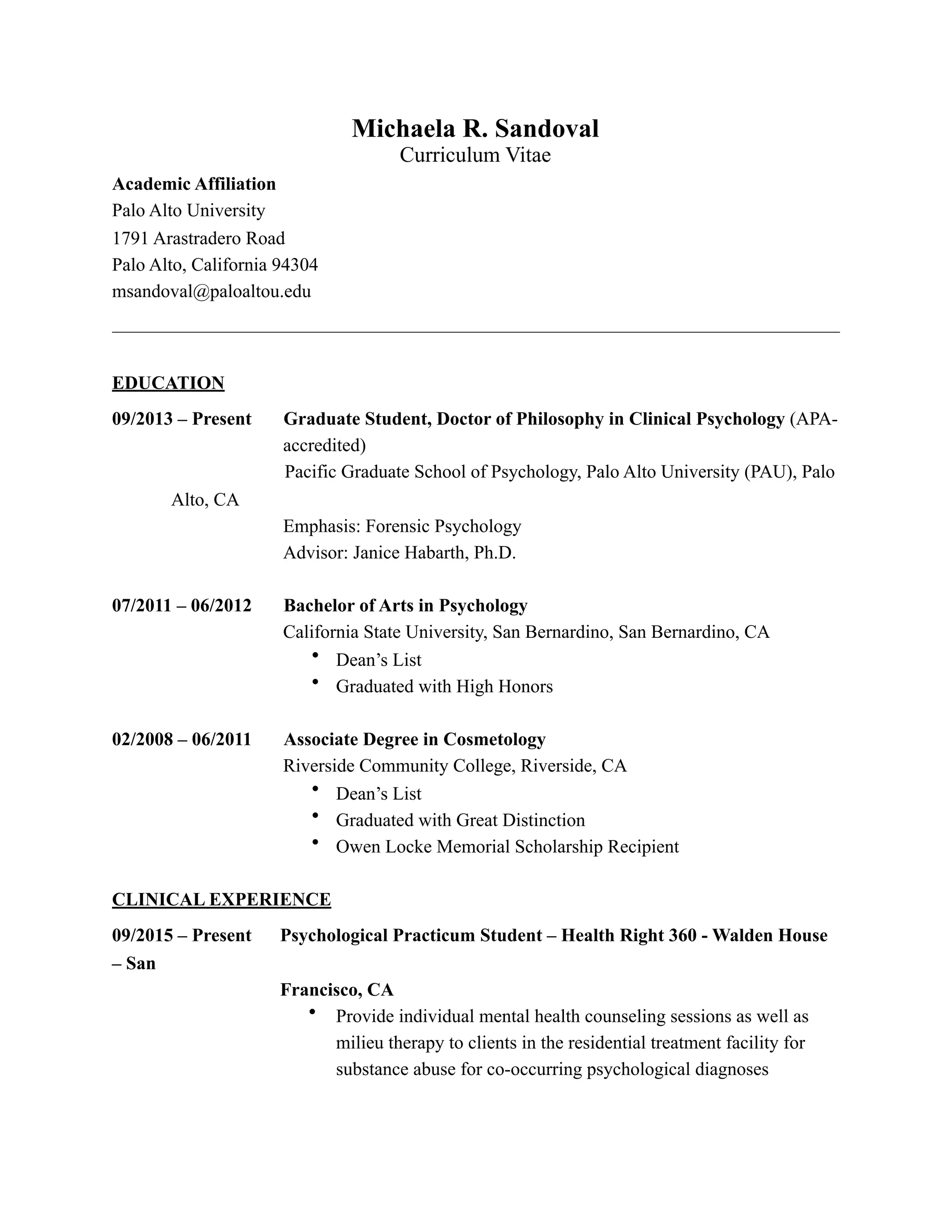 Michaela R Sandoval CV | PDF