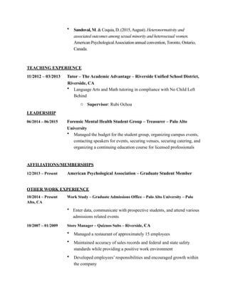 Michaela R Sandoval CV | PDF | Mental Health | Diseases and Conditions