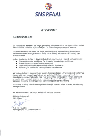 Getuigschrift H de Jongh REAAL | PDF