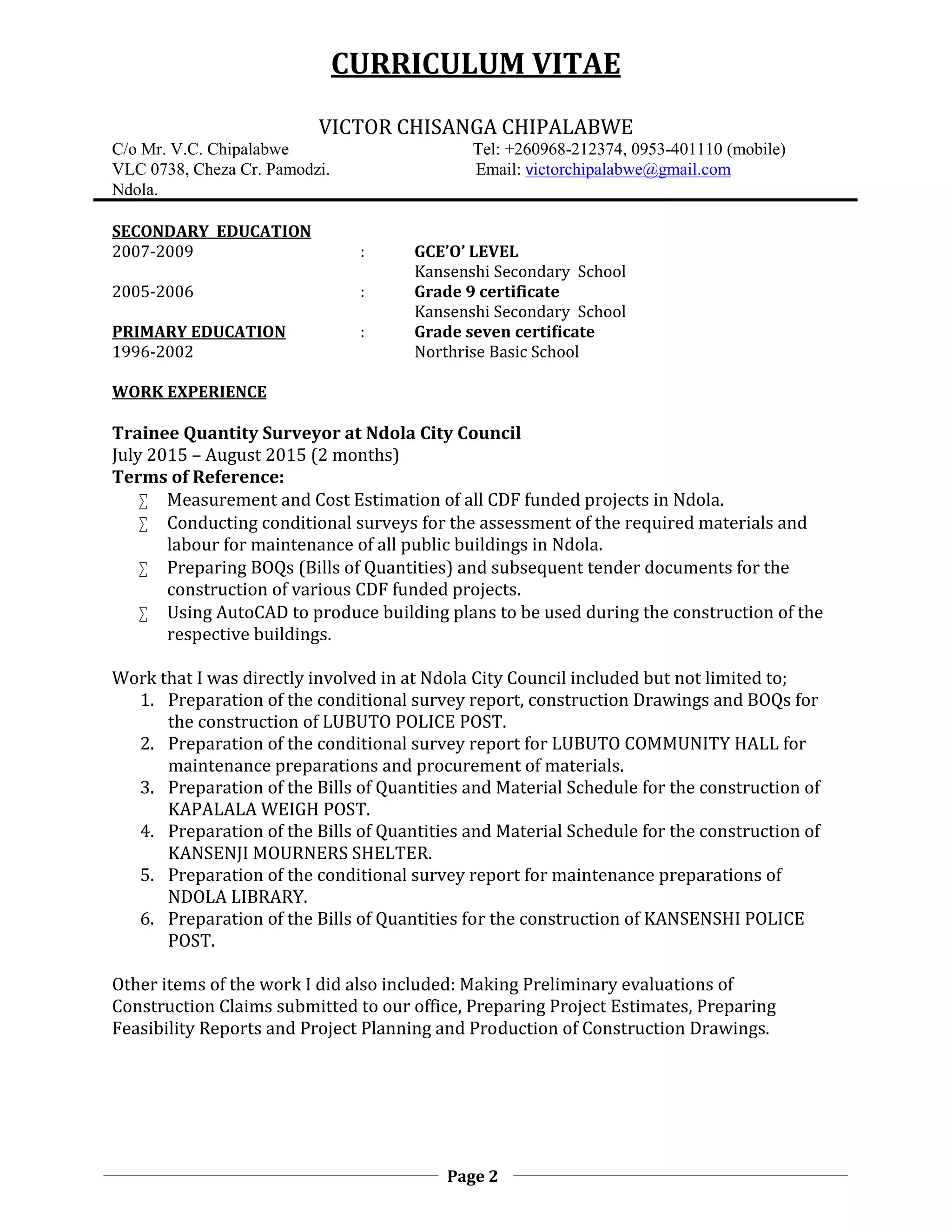 Victor Chipalabwe - CV | PDF