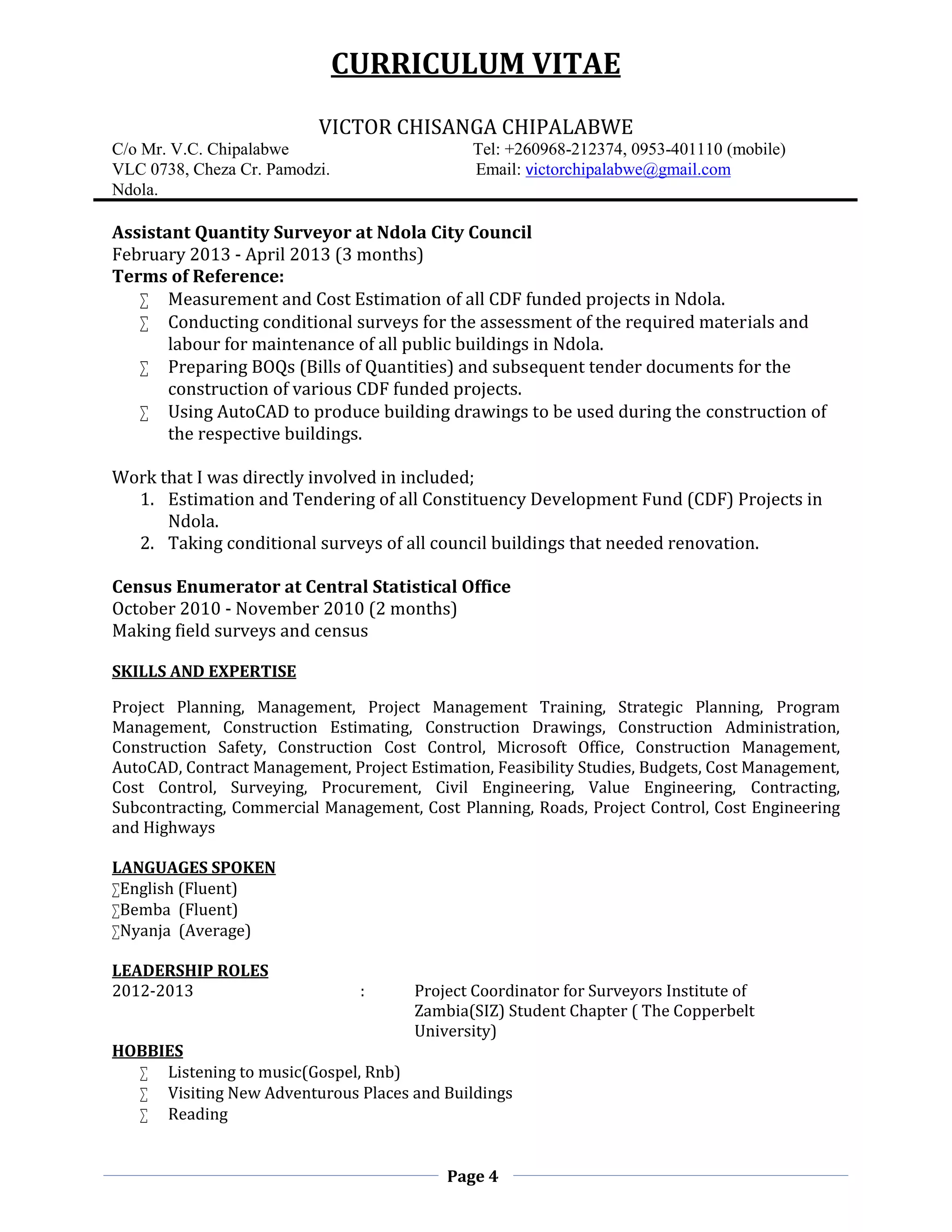 Victor Chipalabwe - CV | PDF