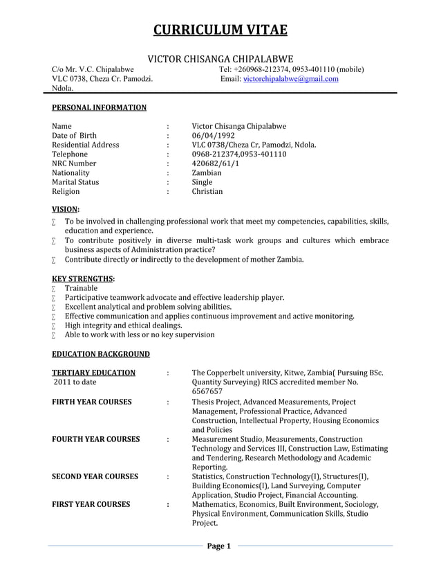 Victor Chipalabwe - CV | PDF