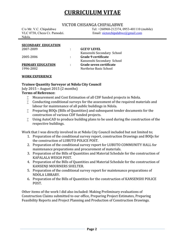 Victor Chipalabwe - CV | PDF