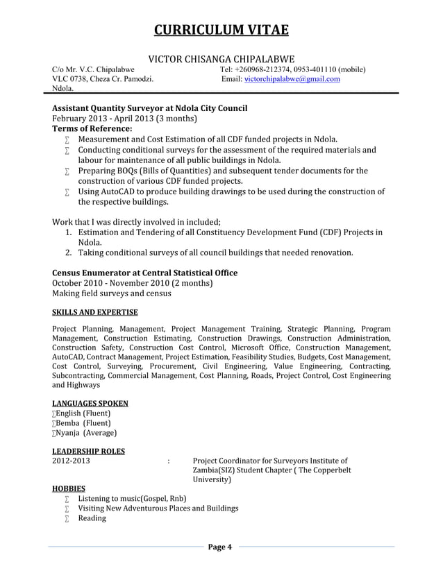 Victor Chipalabwe - CV | PDF