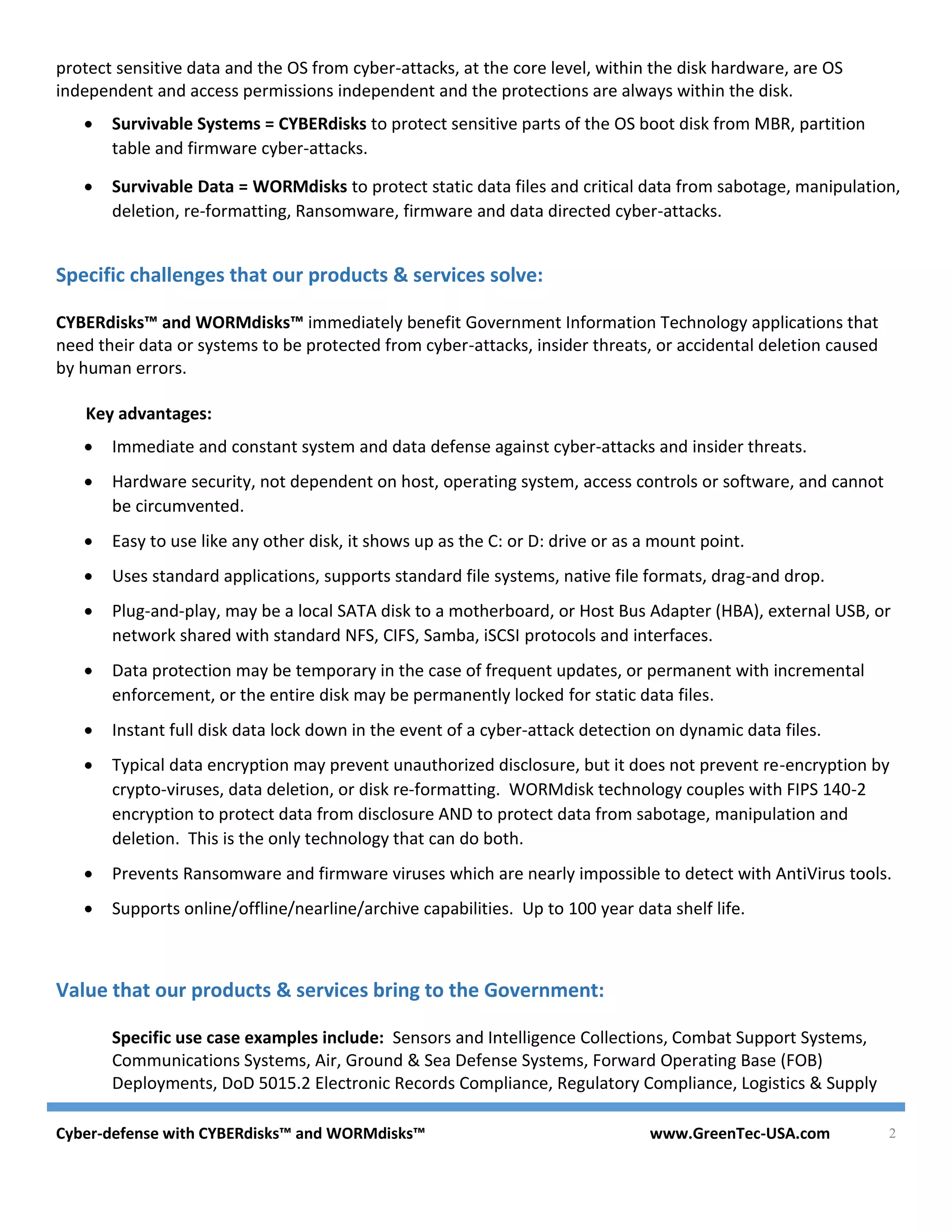 GreenTec WORMdisk & CYBERdisk Capabilities | PDF