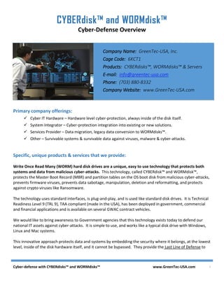 GreenTec WORMdisk & CYBERdisk Capabilities | PDF