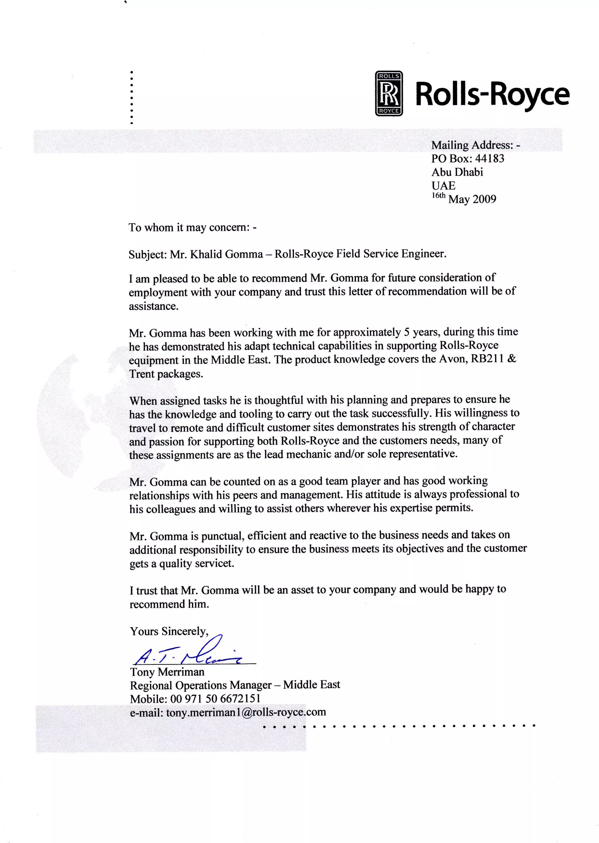 Tony Refrence letter | PDF