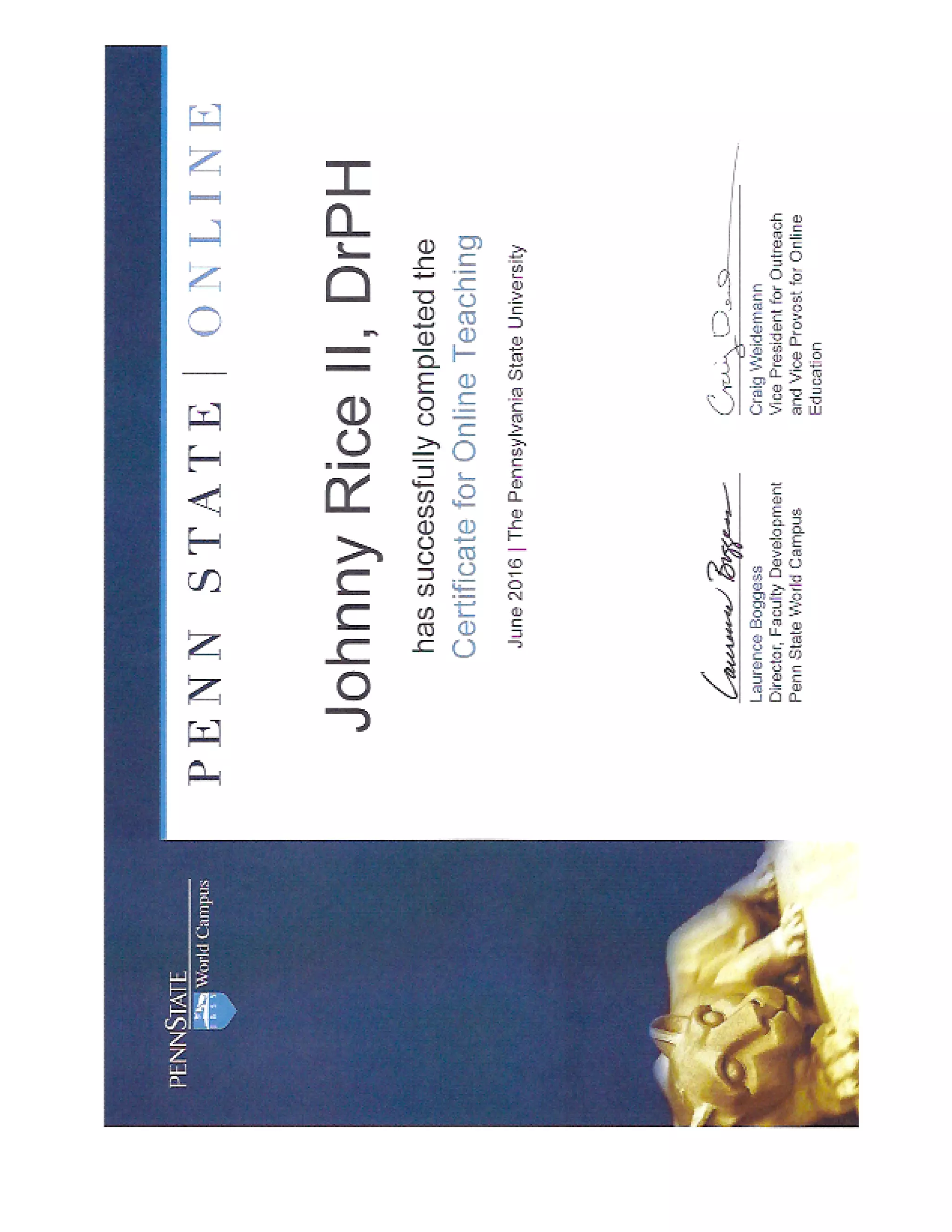 Dr. Rice PSU Online Teaching Certificate | PDF