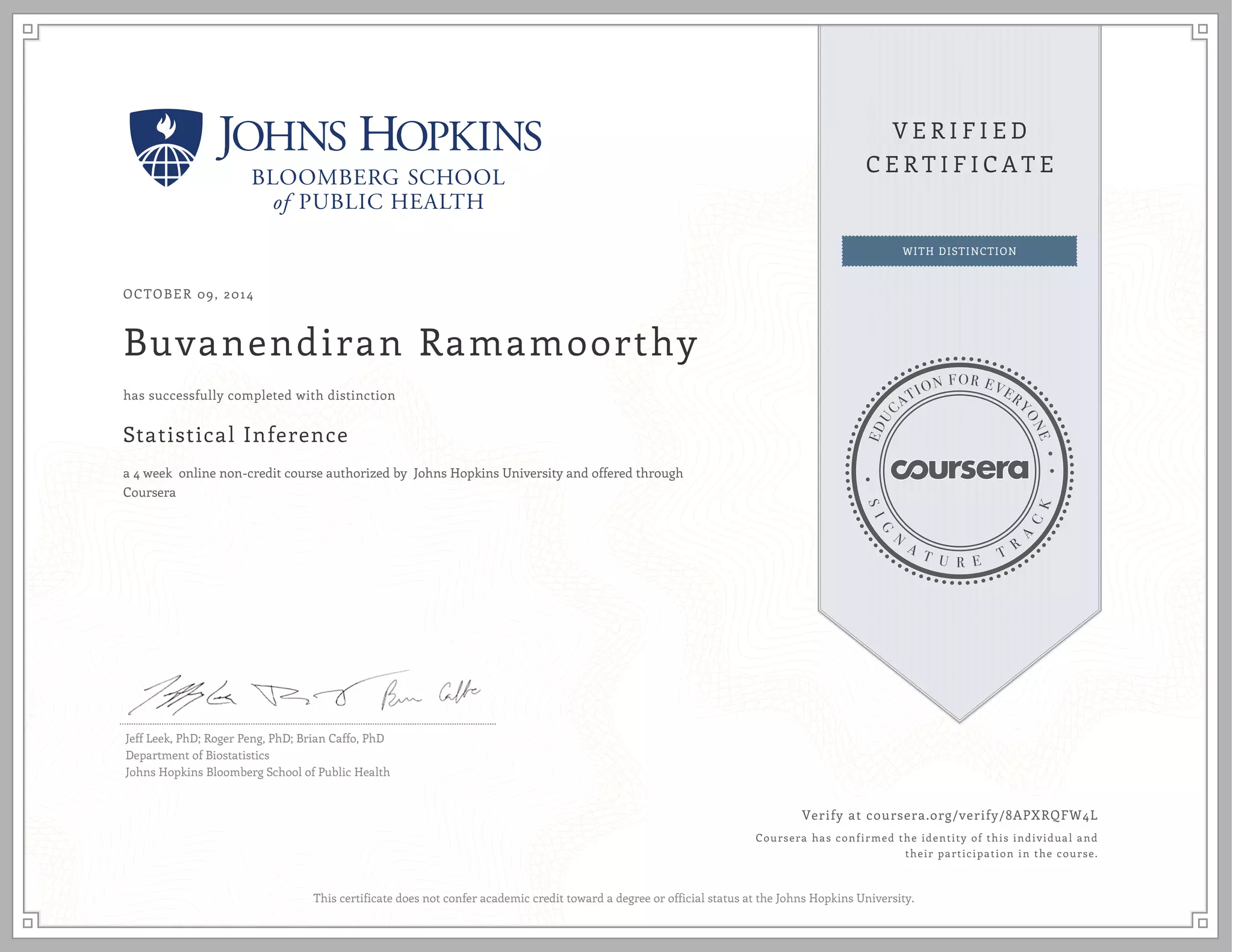 Statistical Inference _Coursera Certificate 2015 | PPT