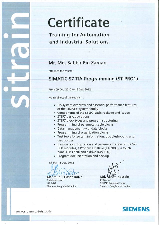 SITRAIN_BD_Certificate | PDF