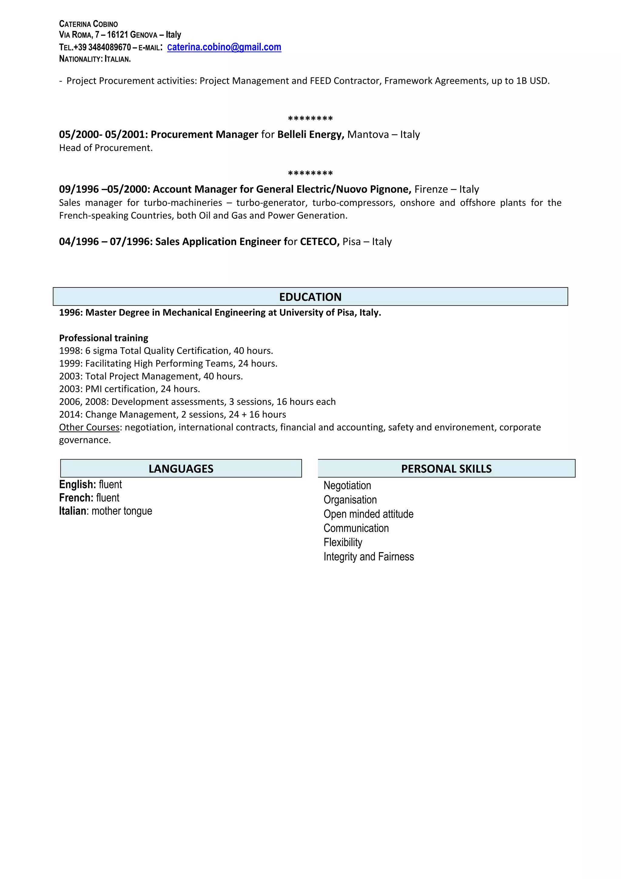 Caterina Cobino CV 2015 | PDF