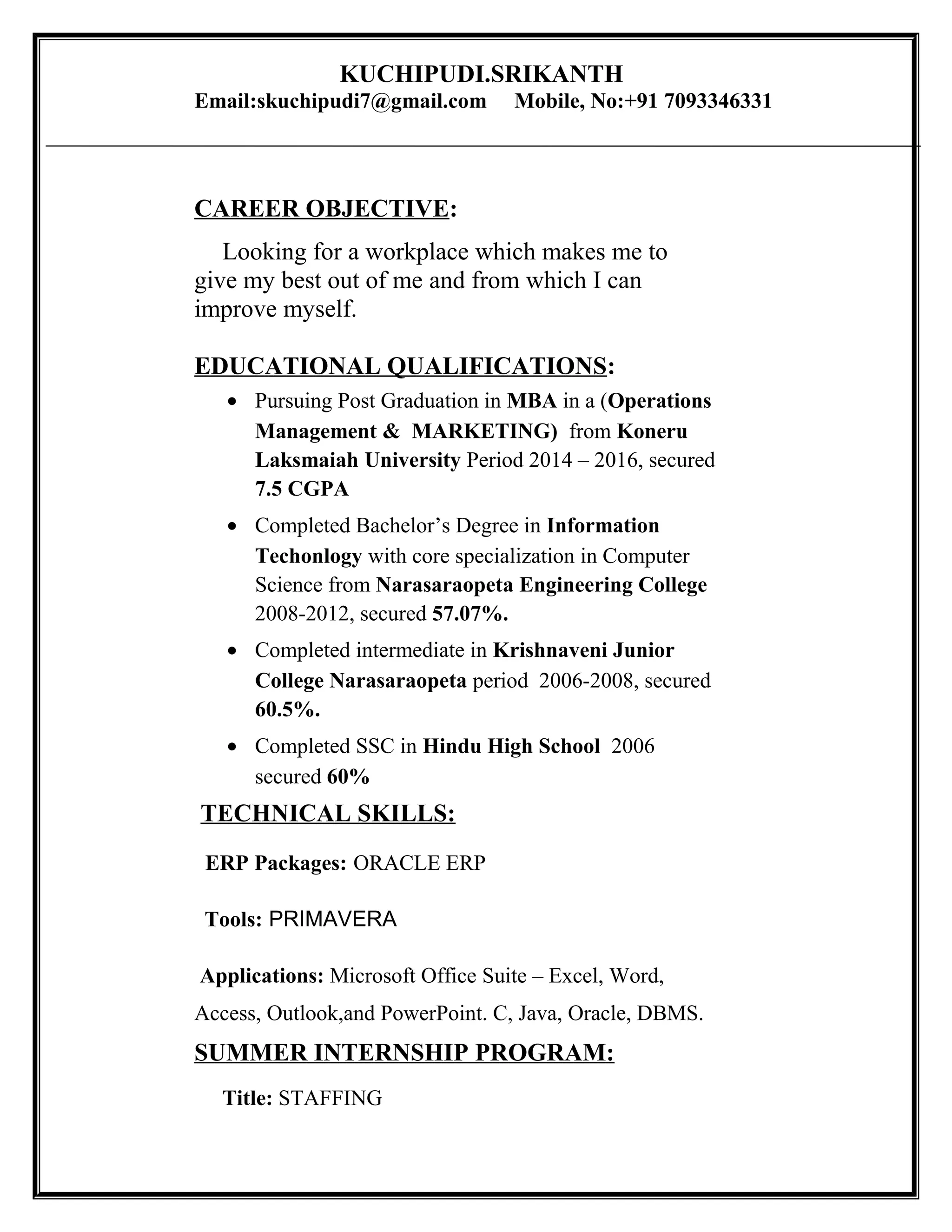 srikanth (Resume 2016) | DOC