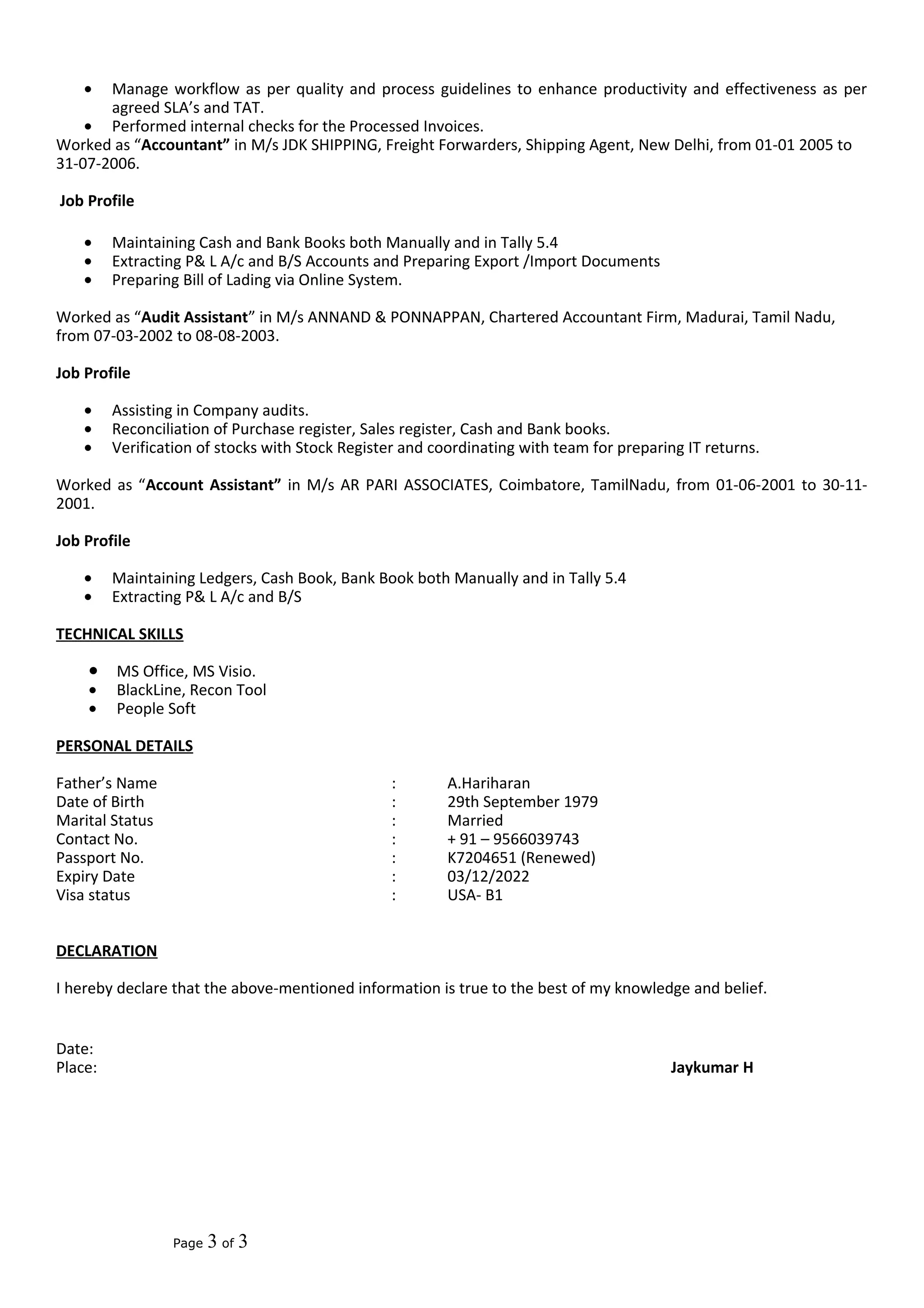 Resume-JayKumar H | DOC